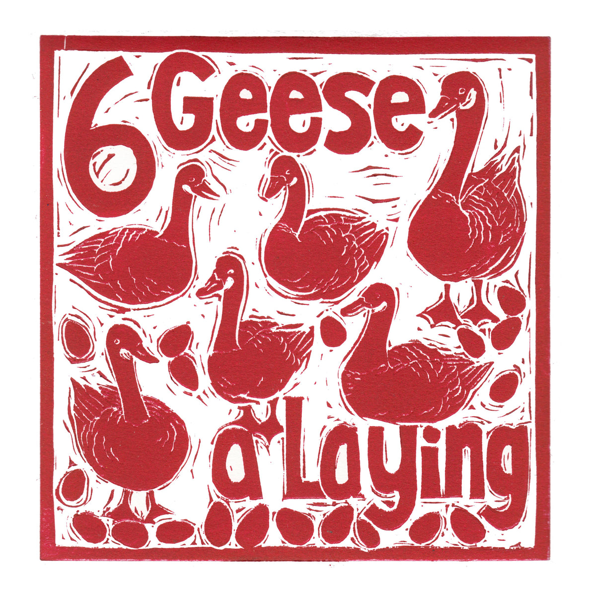 Six Geese a Laying Greetings Card – Kate Guy Prints